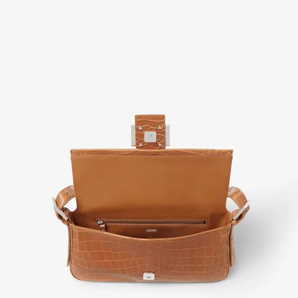 Fendi Baguette® 26424 Camel-color Brushed Crocodile Leather Bag